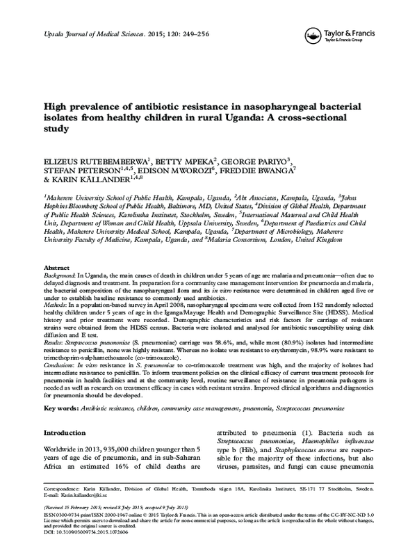 High prevalence of antibiotic resistance in nasopharyngeal bacterial ...