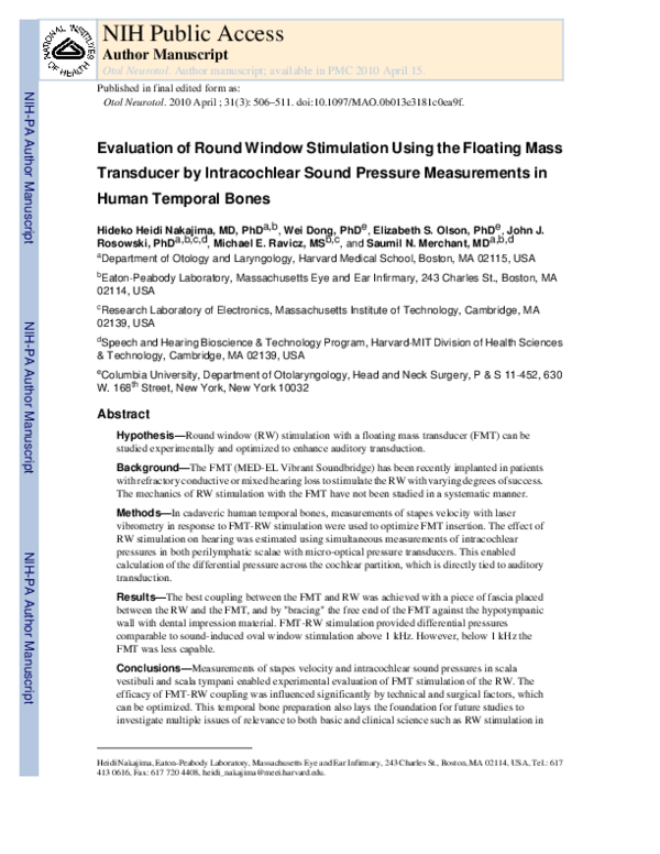 (PDF) Evaluation of Round Window Stimulation Using the Floating Mass ...
