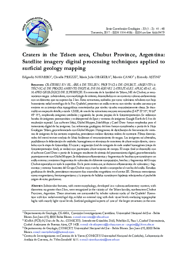 (PDF) Craters in the Telsen area, Chubut Province, Argentina: Satellite ...