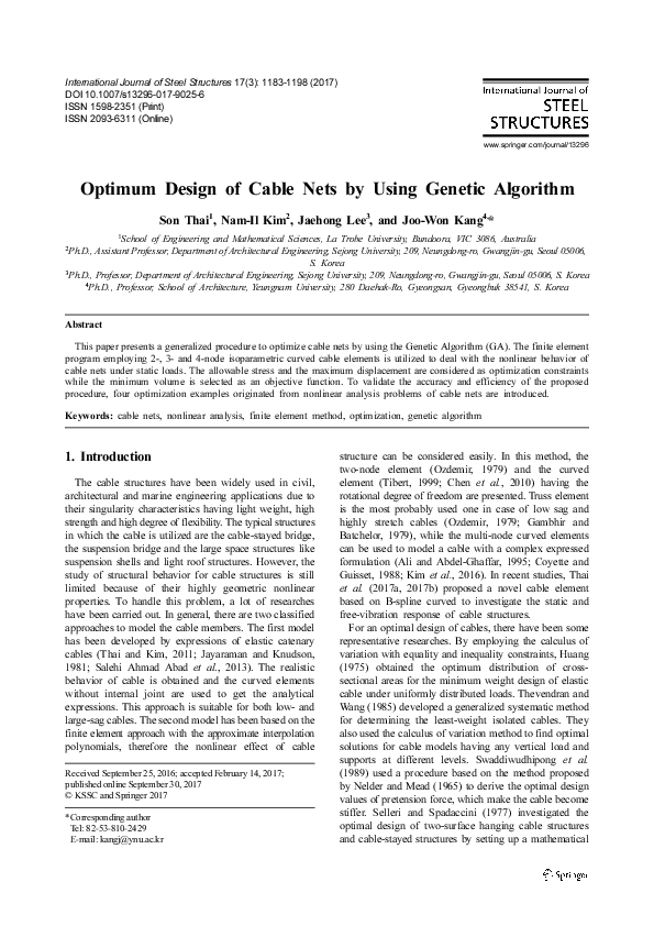 Pdf Optimum Design Of Cable Nets By Using Genetic Algorithm