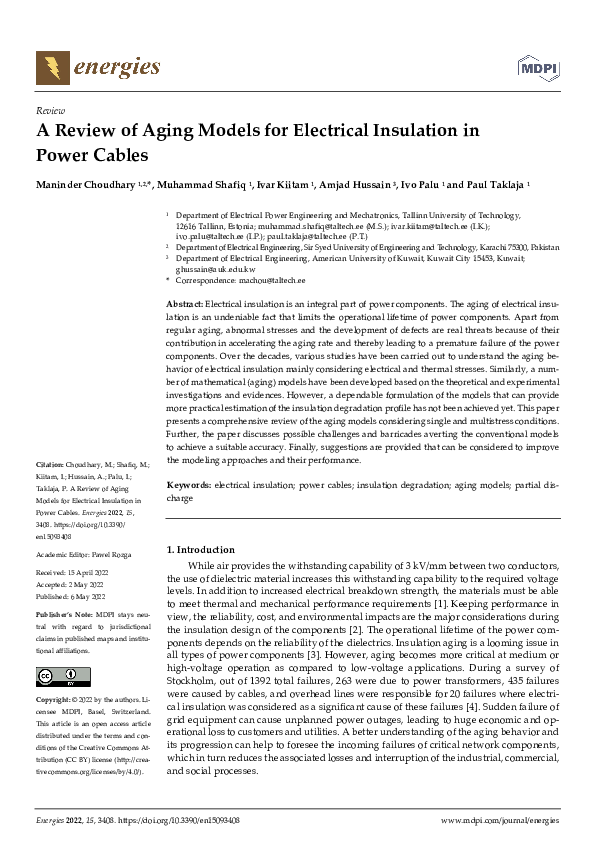 (PDF) A Review of Aging Models for Electrical Insulation in Power Cables