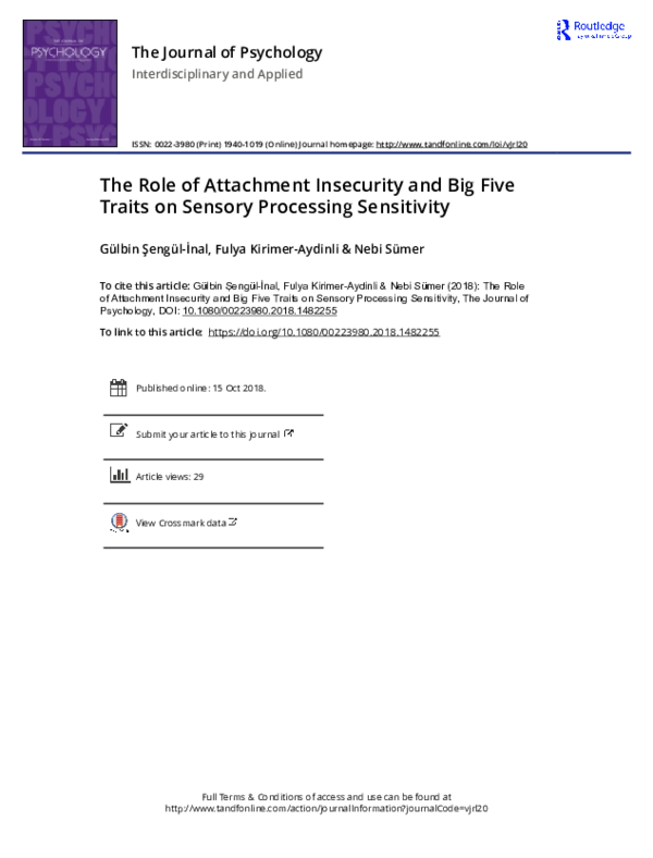 (PDF) The Role of Attachment Insecurity and Big Five Traits on Sensory ...
