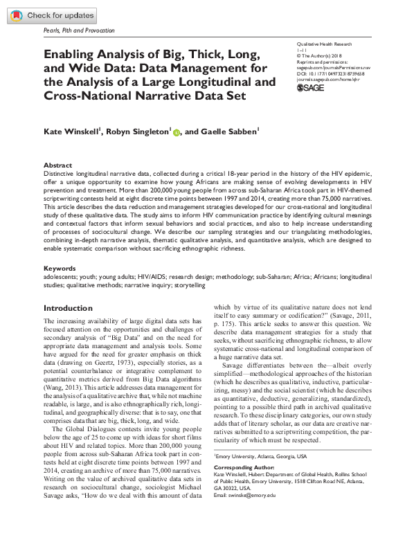 (PDF) Enabling Analysis of Big, Thick, Long, and Wide Data: Data ...