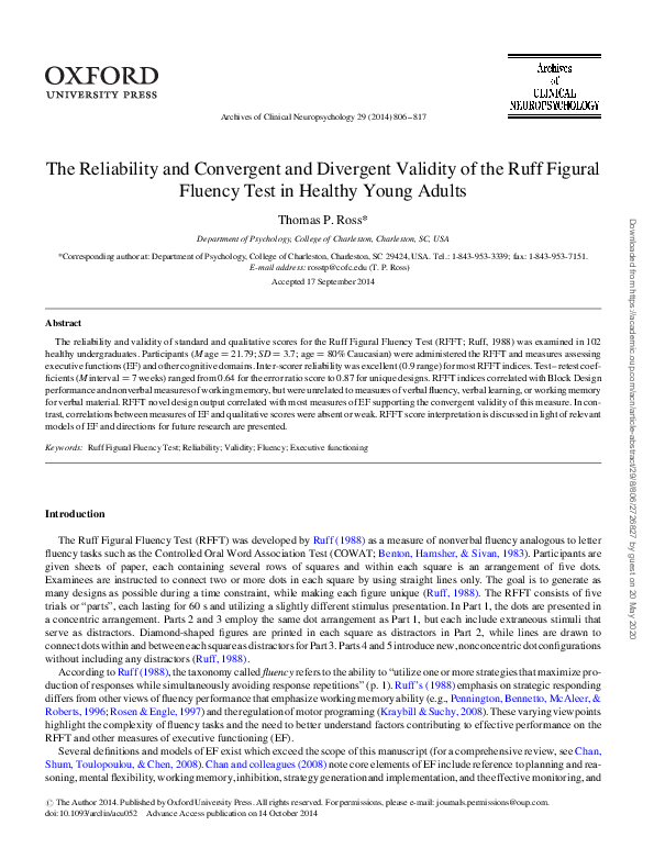 (PDF) The reliability and convergent and divergent validity of the Ruff ...