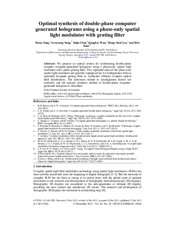 (PDF) Optimal synthesis of double-phase computer generated holograms using a phase-only spatial ...