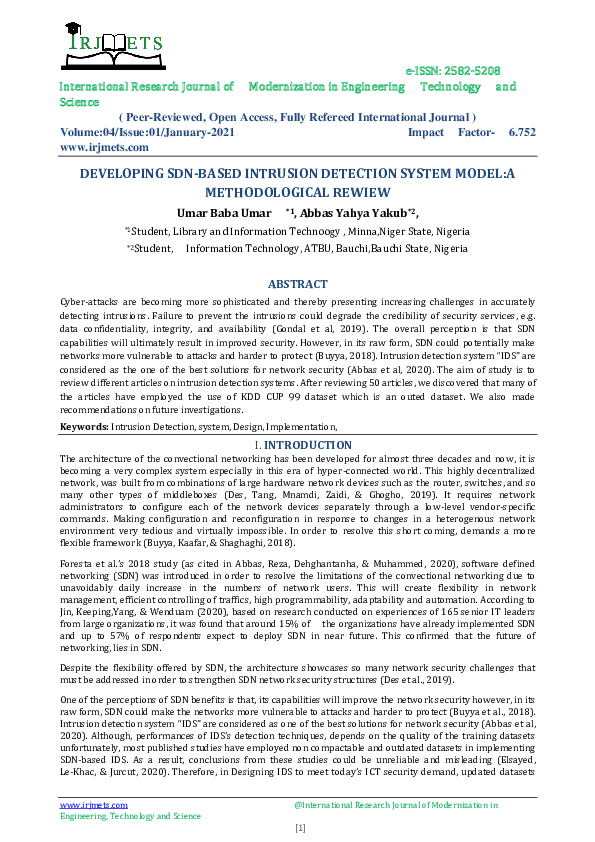 (PDF) DEVELOPING SDN-BASED INTRUSION DETECTION SYSTEM MODEL:A ... (PDF) DEVELOPING SDN-BASED INTRUSION DETECTION SYSTEM MODEL:A ...