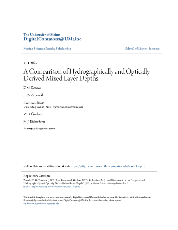 (PDF) A comparison of hydrographically and optically derived mixed layer depths