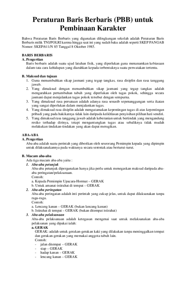 (PDF) Peraturan Baris Berbaris (PBB) untuk Pembinaan Karakter