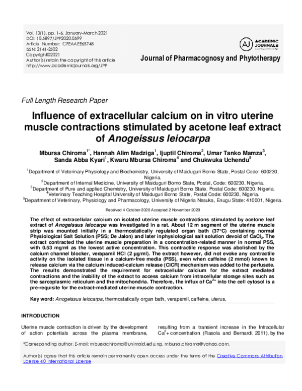 (PDF) Inflence of extracelluar calcium on in vitro uterine muscle ...