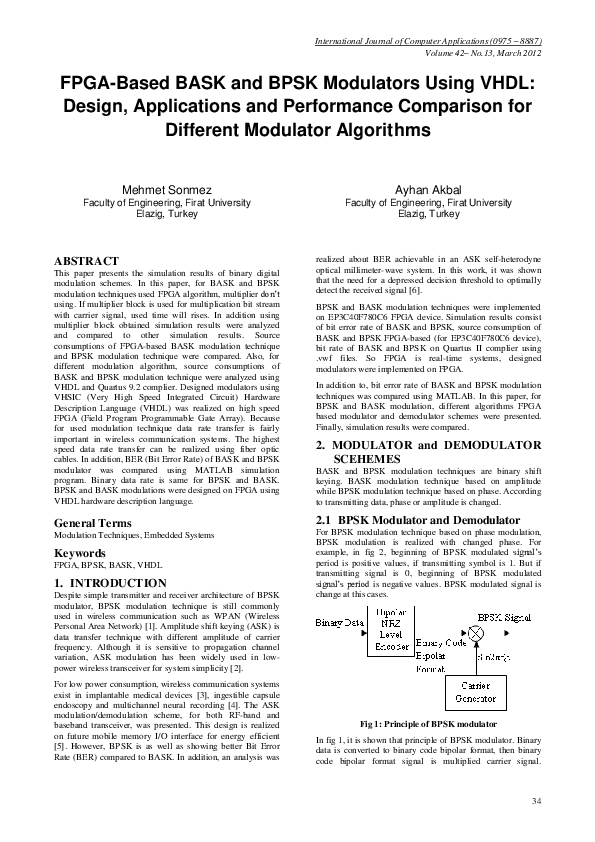 Pdf Fpga Based Bask And Bpsk Modulators Using Vhdl Design Applications And Performance