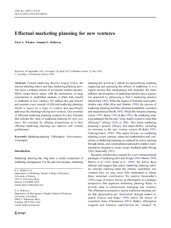 (PDF) Effectual marketing planning for new ventures