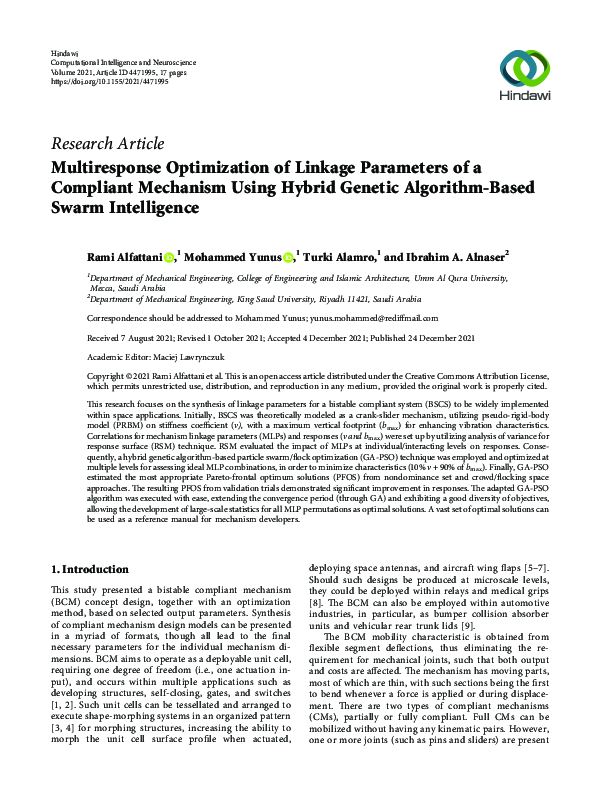 (PDF) Multiresponse Optimization of Linkage Parameters of a Compliant ...