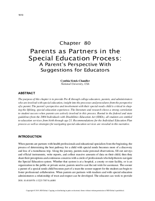 (PDF) Parents as Partners in the Special Education Process