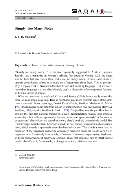 (PDF) Simply Too Many Notes | John Staddon - Academia.edu