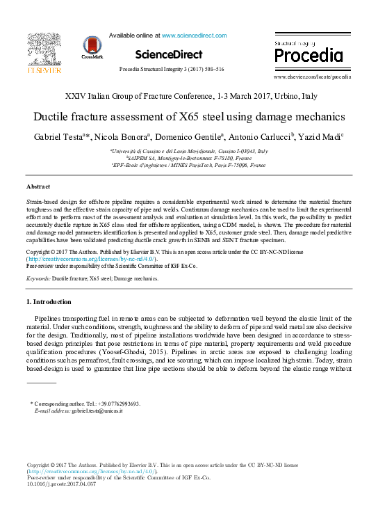 (PDF) Ductile fracture assessment of X65 steel using damage mechanics