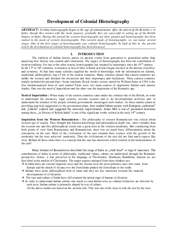 (PDF) Development of Colonial Historiography