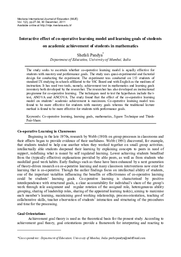(PDF) Interactive effect of co-operative learning model and learning ...