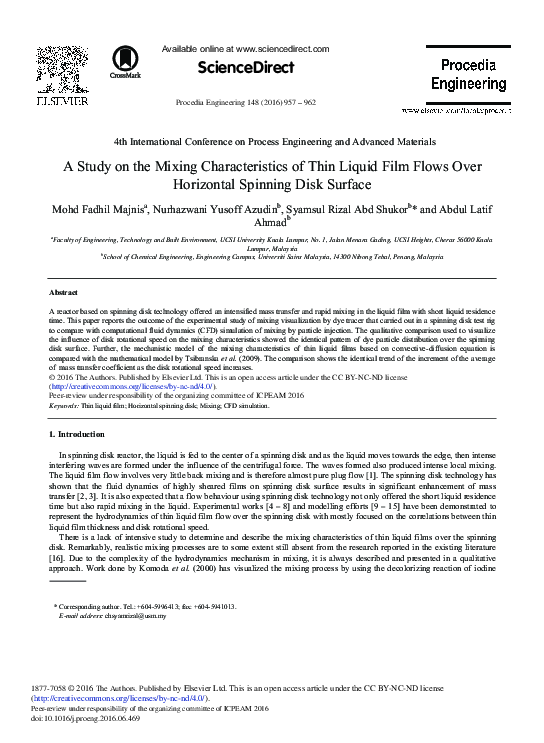 (PDF) A Study on the Mixing Characteristics of Thin Liquid Film Flows over Horizontal Spinning ...