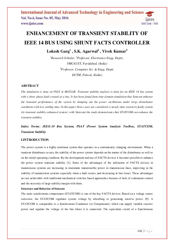 (PDF) Enhancement of Transient Stability of Ieee 14 Bus Using Shunt ...