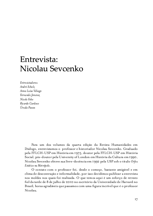 (PDF) Entrevista: Nicolau Sevcenko