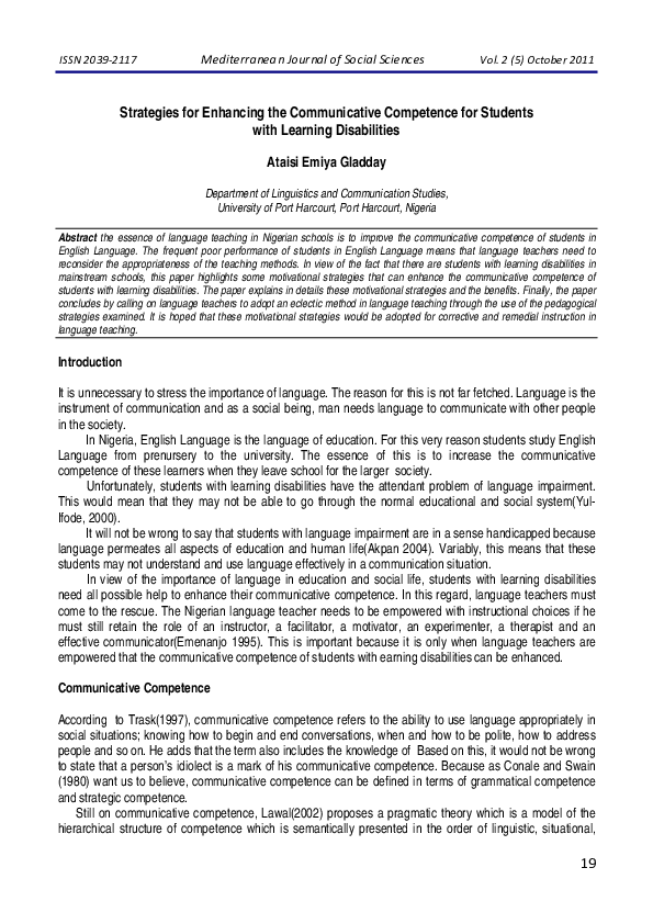 (PDF) Strategies for Enhancing the Communicative Competence for Students with Learning Disabilities