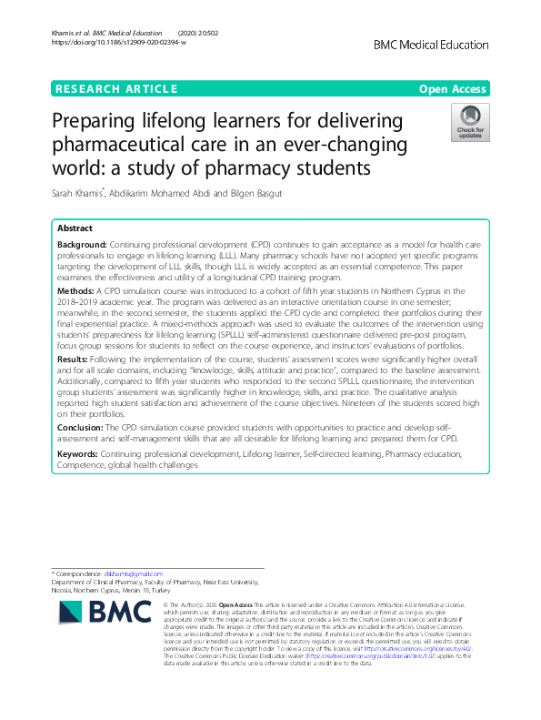 (PDF) Preparing Lifelong Learners for Delivering Pharmaceutical Care in ...