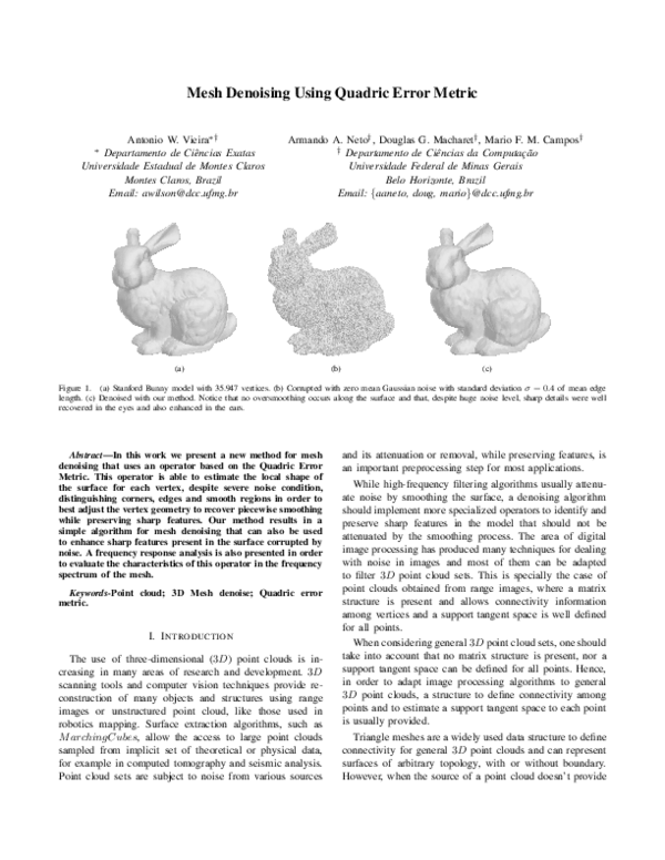 (PDF) Mesh Denoising Using Quadric Error Metric