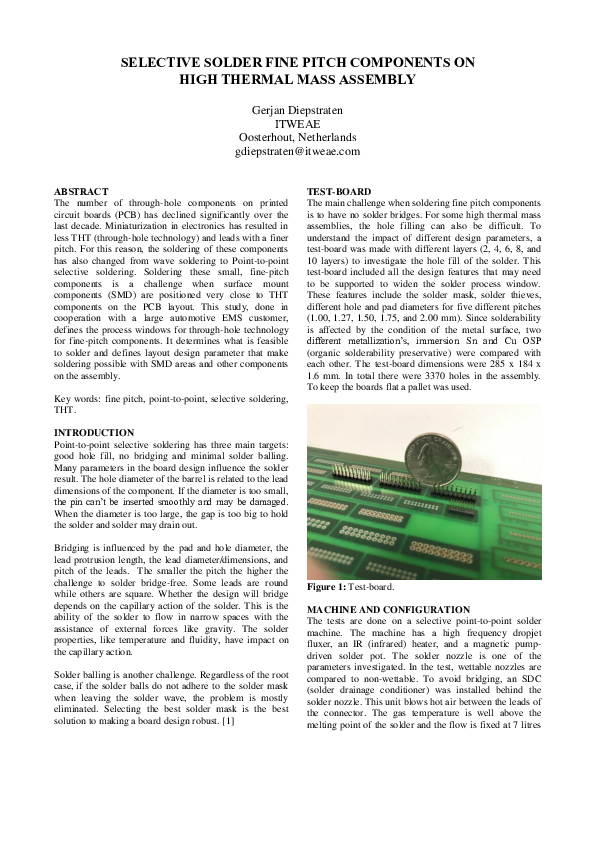 (PDF) Selective Solder Fine Pitch Components on High Thermal Mass Assembly