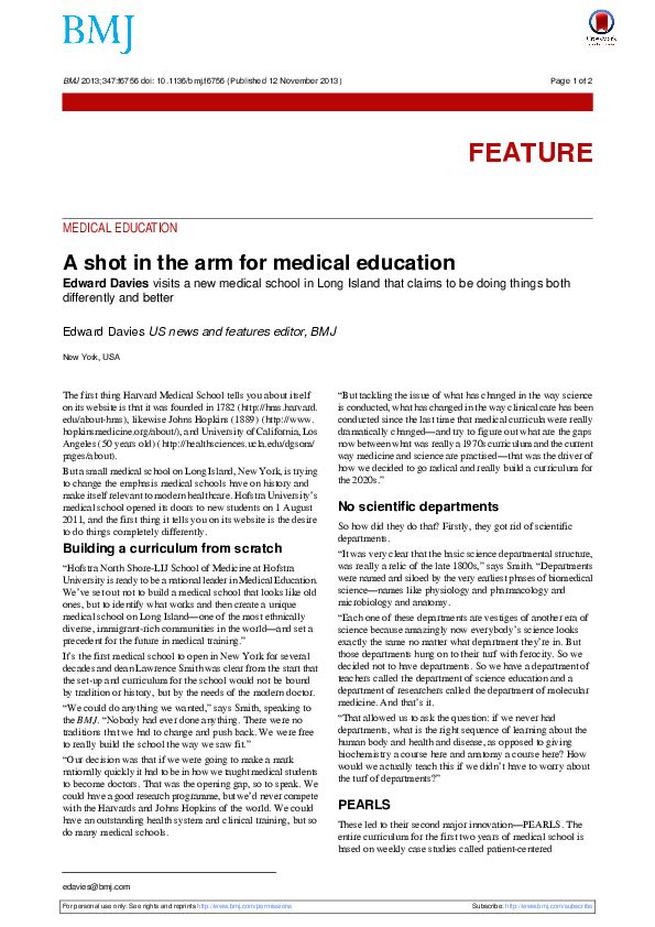 (PDF) A shot in the arm for medical education