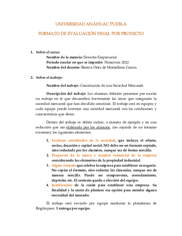 (PDF) Proyecto Final Primavera 2022 Derecho Empresarial 5 | Paulina Mandujano - Academia.edu