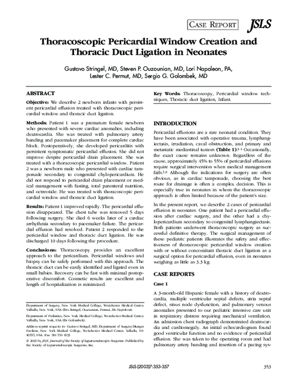 (PDF) Thoracoscopic pericardial window creation and thoracic duct ...