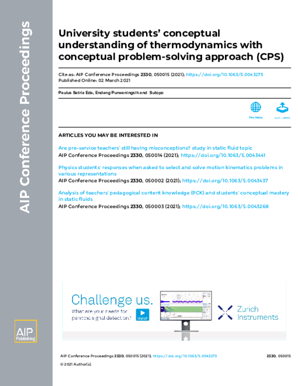 (PDF) University students’ conceptual understanding of thermodynamics ... (PDF) University students’ conceptual understanding of thermodynamics ...