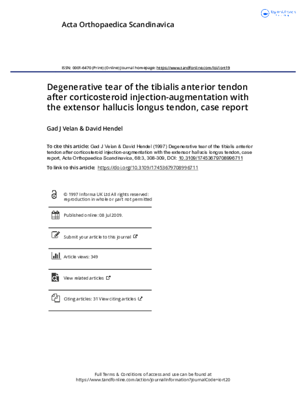 (PDF) Degenerative tear of the tibialis anterior tendon after ...