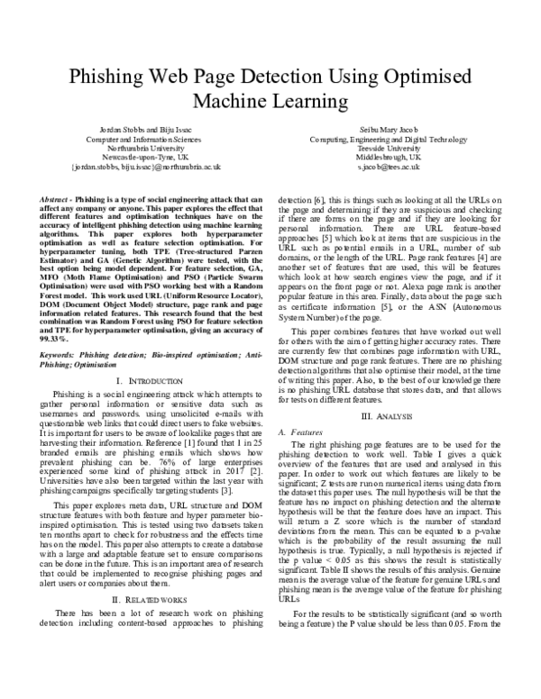 (PDF) Phishing Web Page Detection Using Optimised Machine Learning