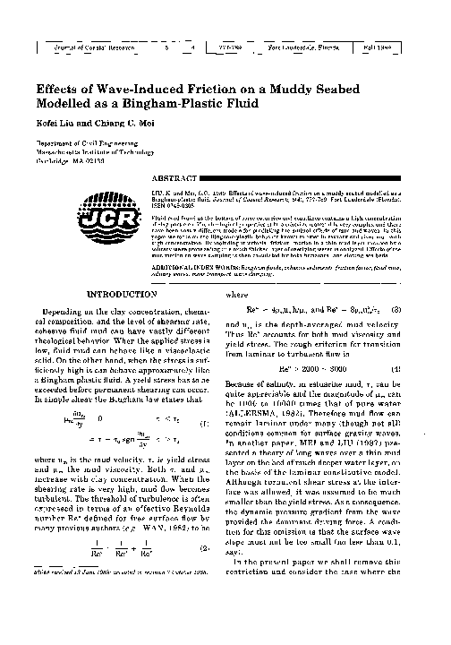 (PDF) Effects of Wave-Induced Friction on a Muddy Seabed Modelled as a ...
