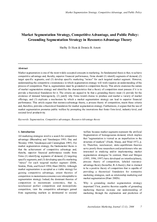(PDF) Market Segmentation Strategy, Competitive Advantage, and Public ...