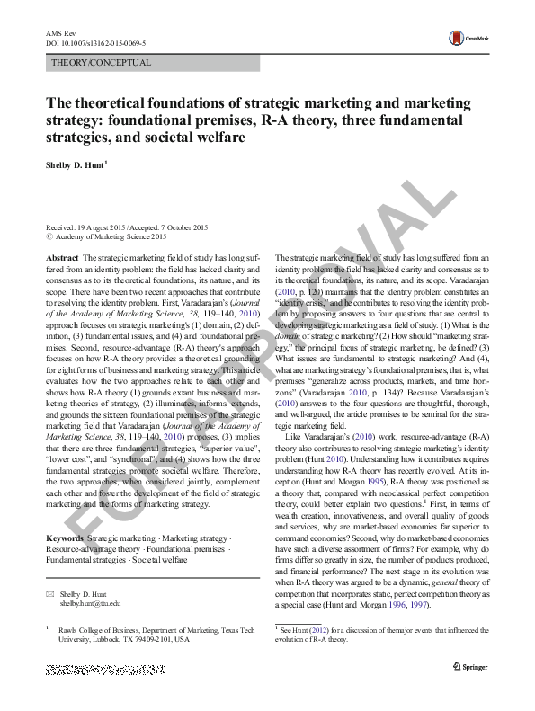(PDF) The theoretical foundations of strategic marketing and marketing ...