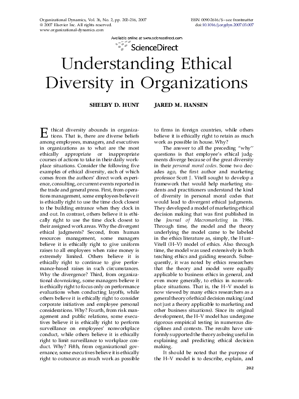 (PDF) Understanding Ethical Diversity in Organizations