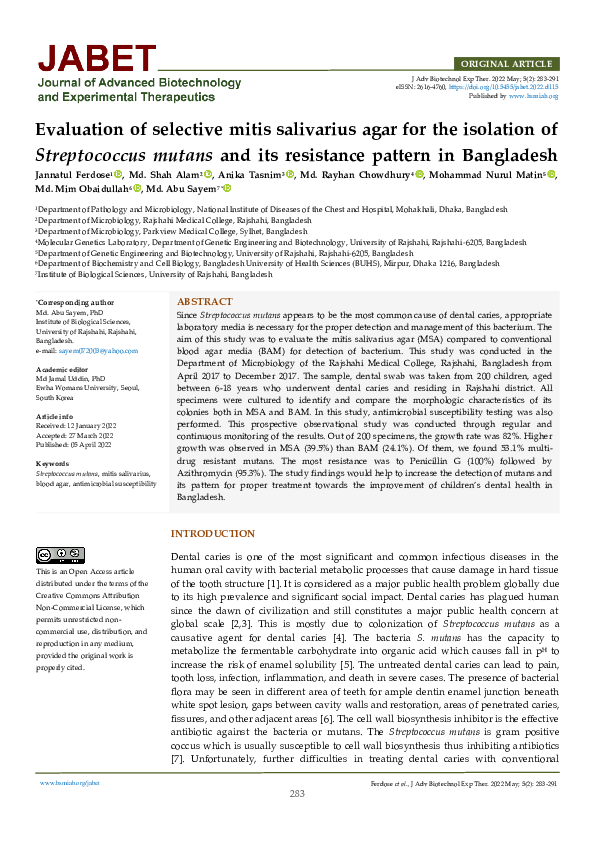 (PDF) Evaluation of selective mitis salivarius agar for the isolation ...