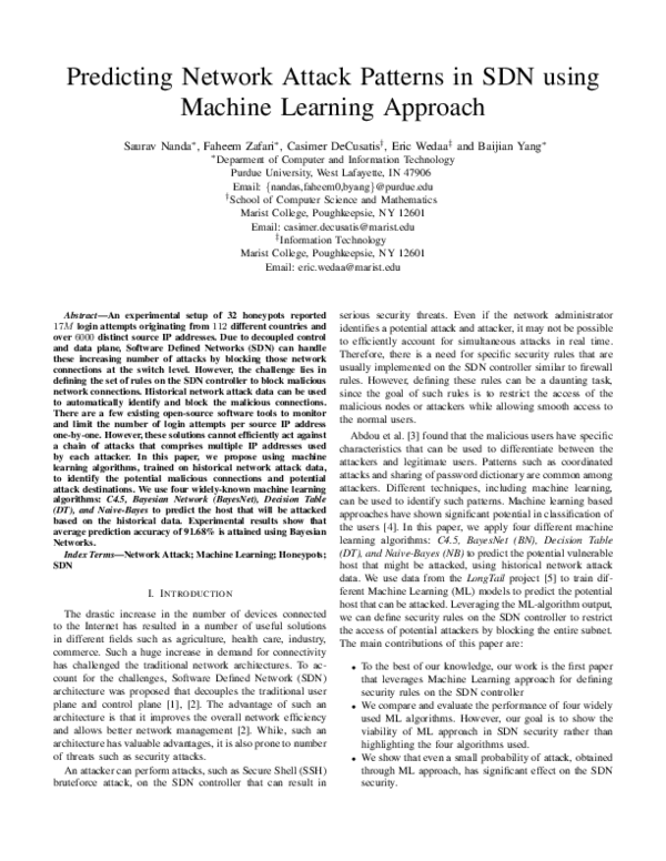 (PDF) Predicting network attack patterns in SDN using machine learning approach