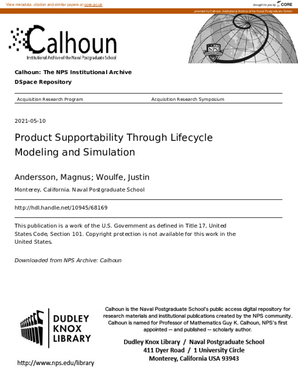 (PDF) Product Supportability Through Lifecycle Modeling and Simulation