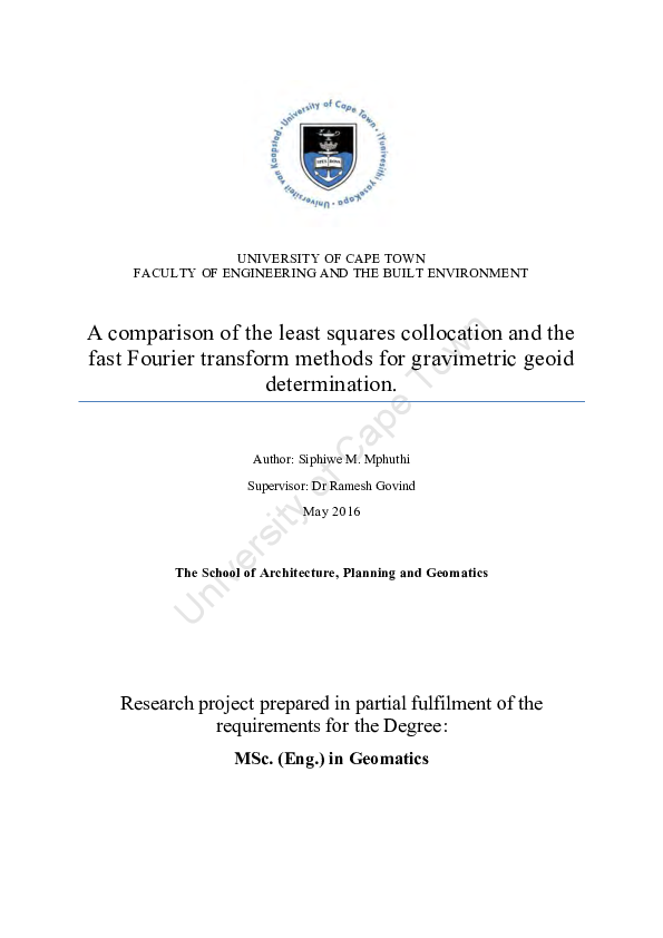 (PDF) A comparison of the least squares collocation and the fast Fourier transform methods for ...