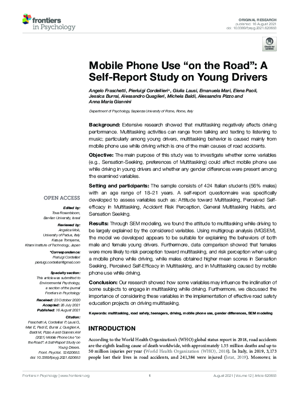 (PDF) Young Drivers' Mobile Use and Multitasking Risks
