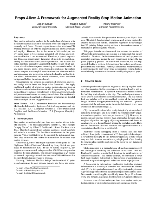 (PDF) Props Alive: A Framework for Augmented Reality Stop Motion Animation