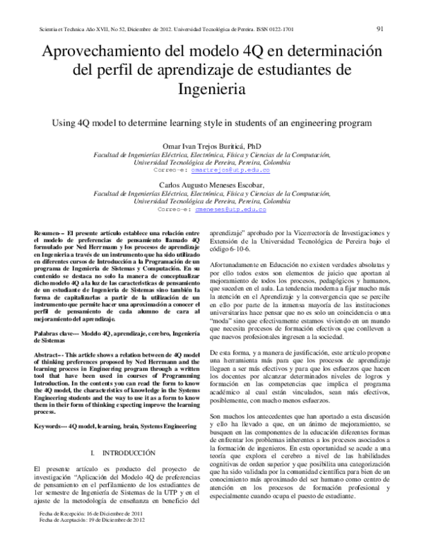 (PDF) Aprovechamiento del modelo 4Q en determinación del perfil de ...