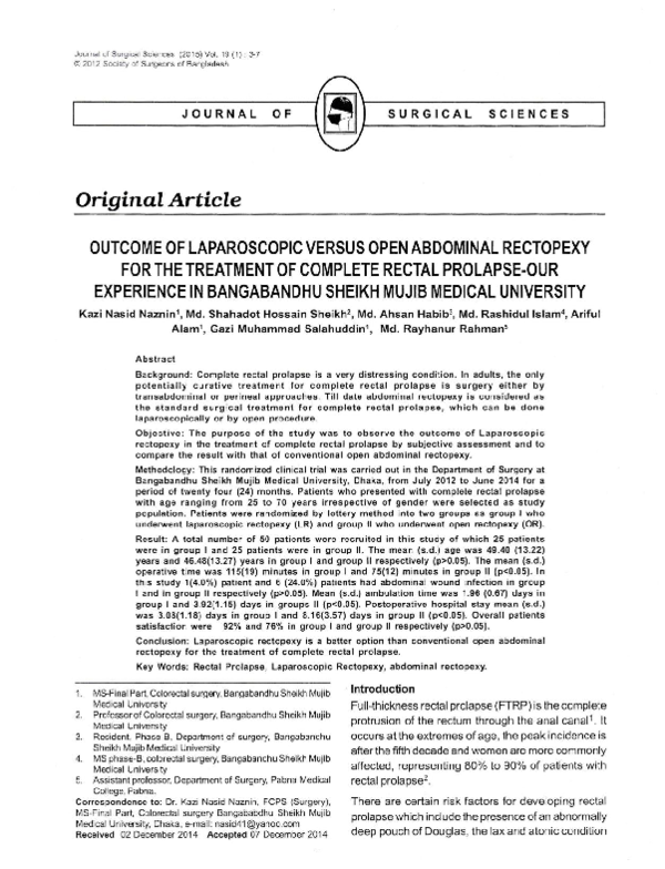(PDF) Outcome of Laparoscopic Versus Open Abdominal Rectopexy for the ...