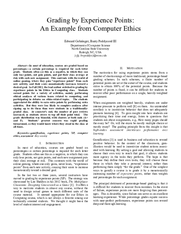 (PDF) Grading by experience points: An example from computer ethics