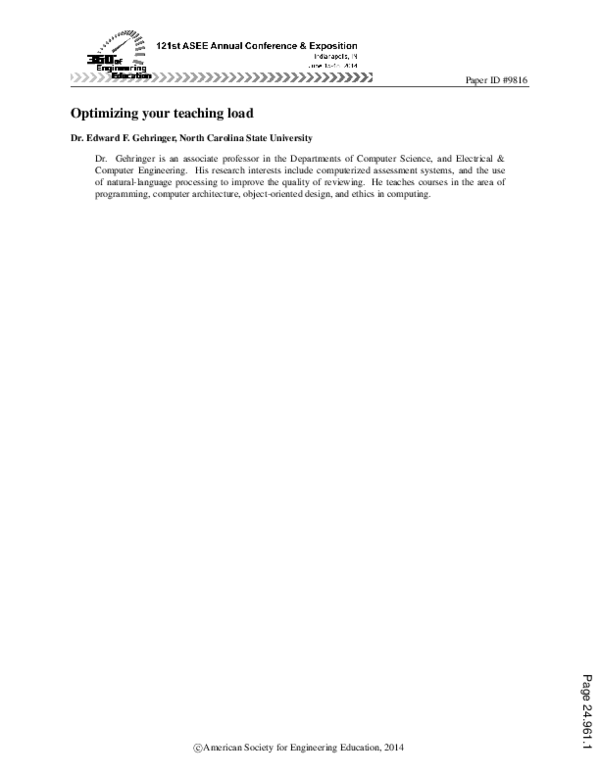 (PDF) Optimizing Your Teaching Load