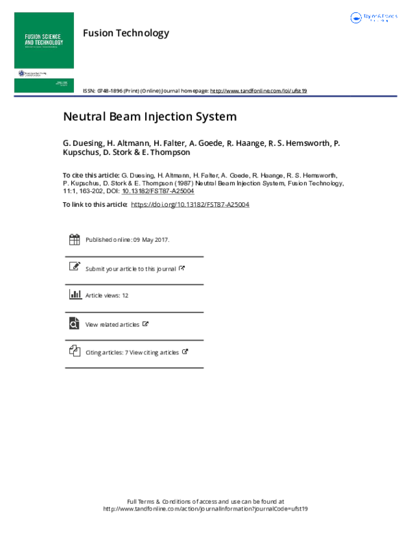 (PDF) Neutral Beam Injection System