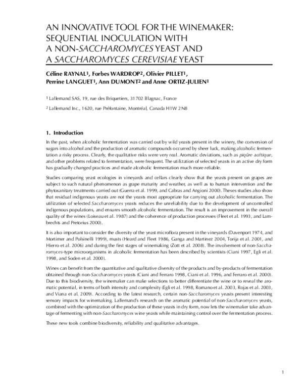 (PDF) An innovative tool for winemakers: sequential inoculation with a ...